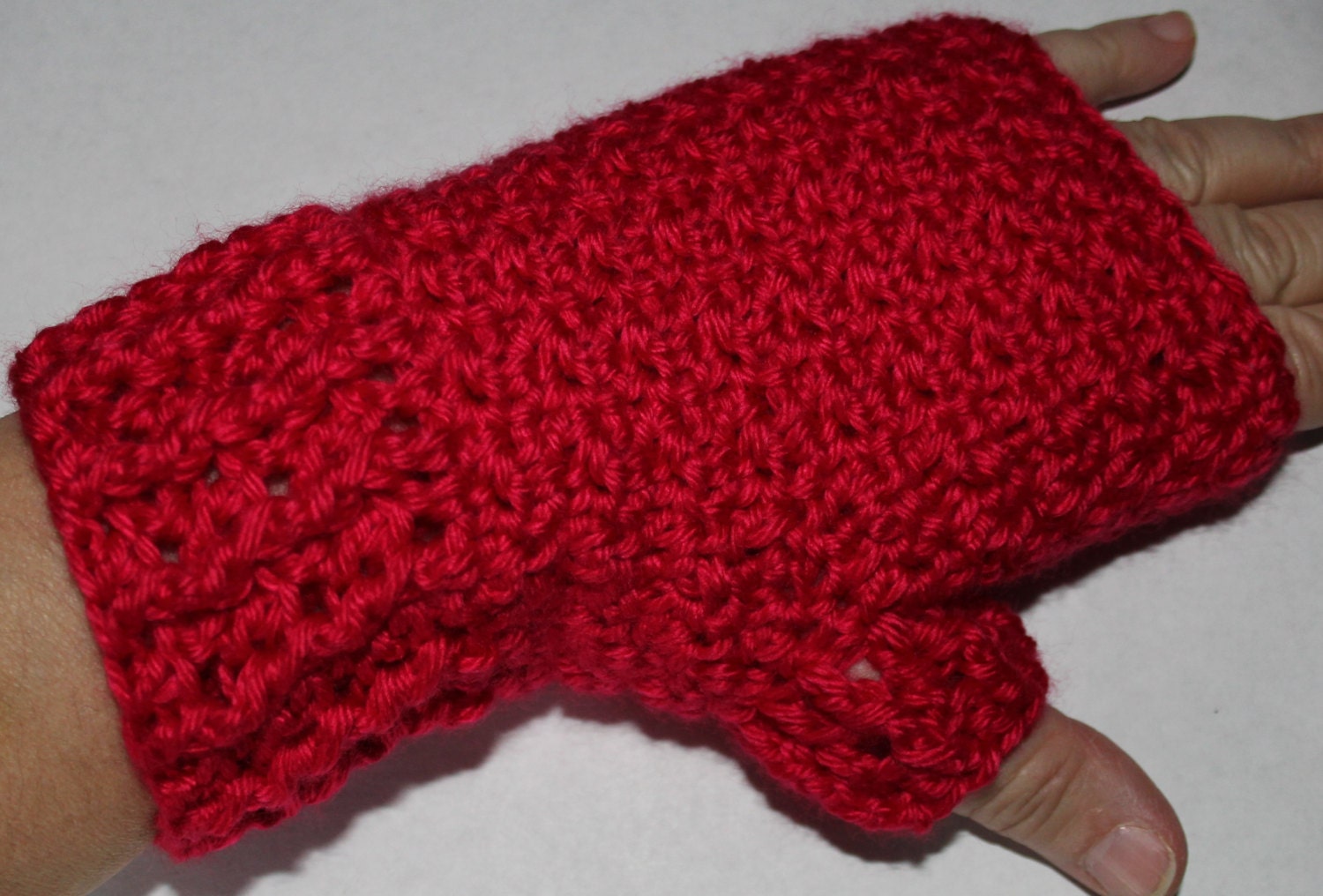 Ruby Red Fingerless Mitts Mittens Gloves Crochet Pattern Caron Simply ...