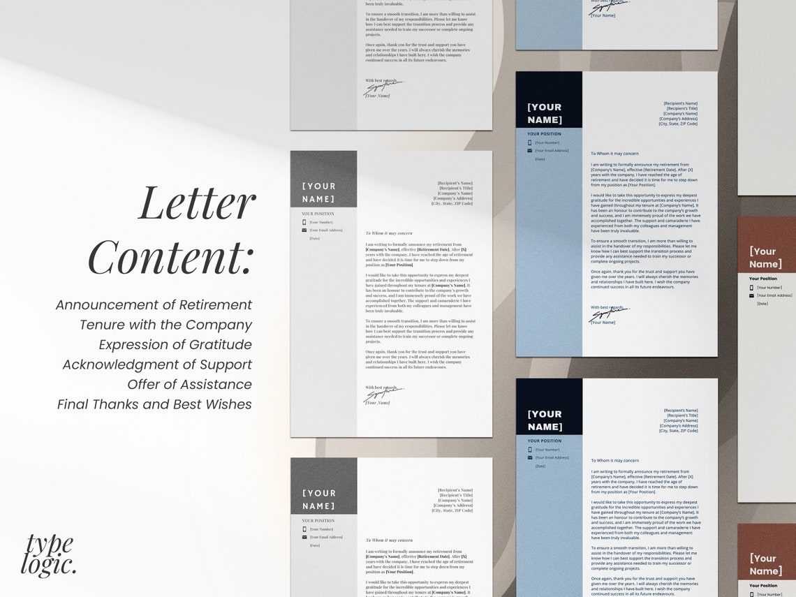 Professional Retirement Letter Template - Editable Retirement Notice ...