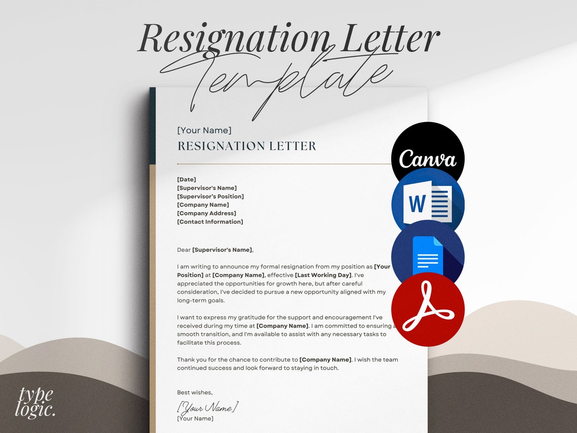 Professional Resignation Letter Template - Editable in Word, PDF, Canva ...