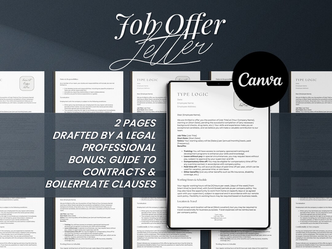 Professional Job Offer Template Printable Offer Letter for Employment ...