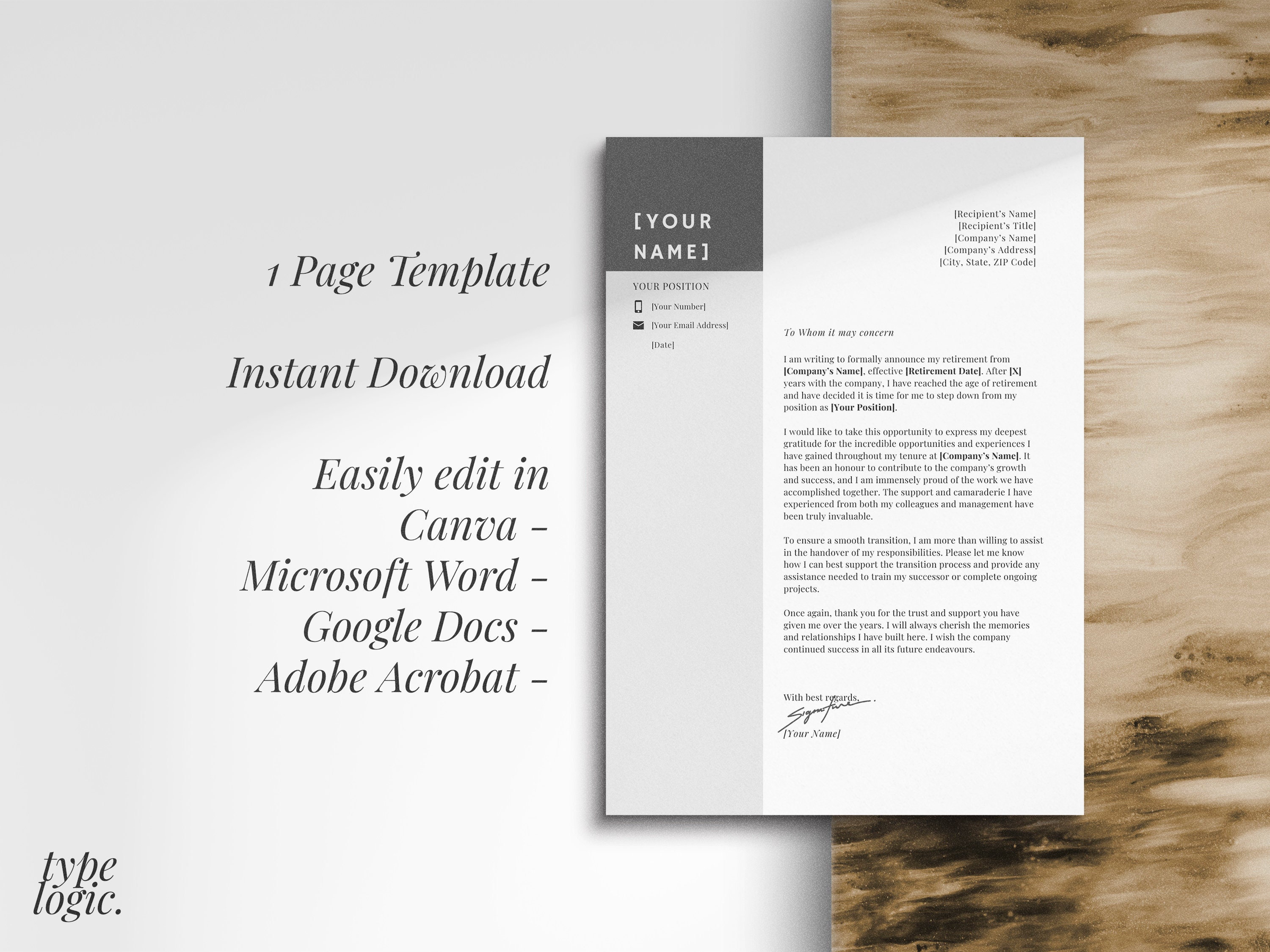 Professional Retirement Letter Template - Editable Retirement Notice ...