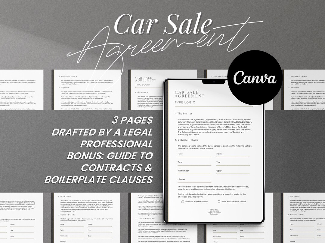 Professional Vehicle Bill of Sale Printable Car Sale Agreement ...