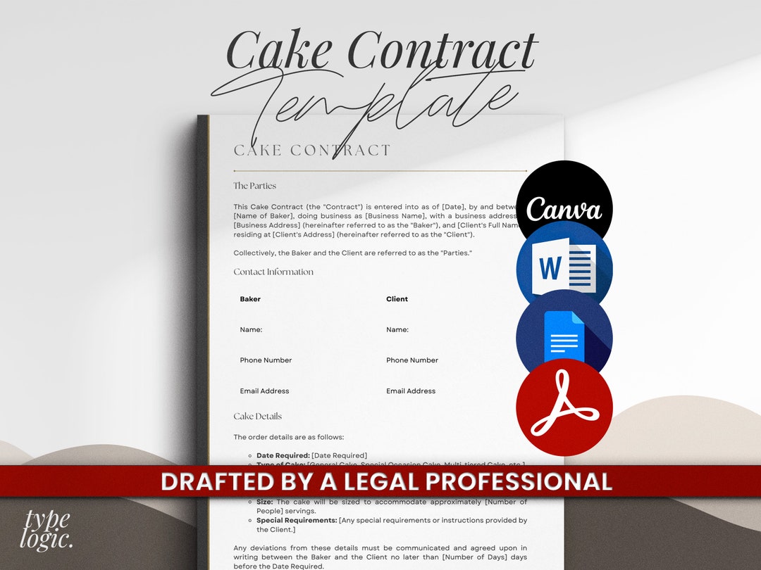 Editable Cake Contract Template - Bakery Business (canva, PDF, Word) - Etsy
