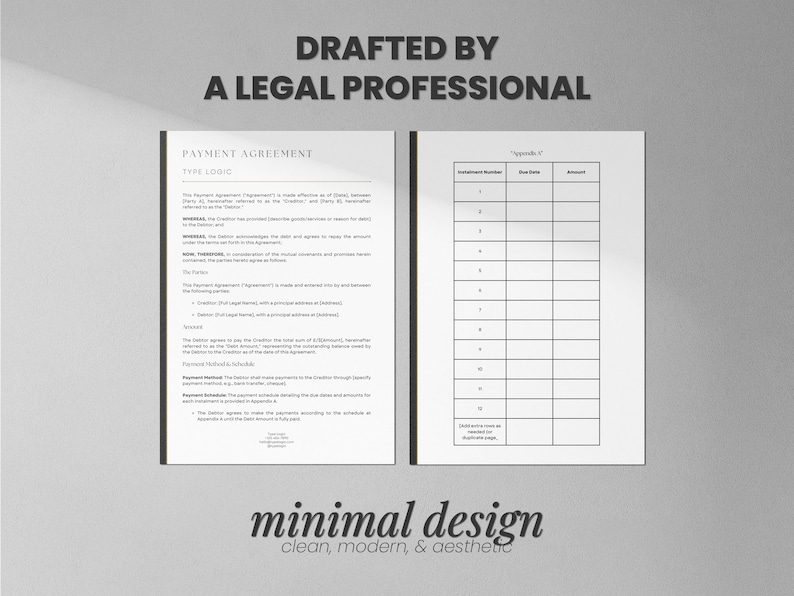 Customisable Payment Agreement Template - Loan Contract for Debt ...