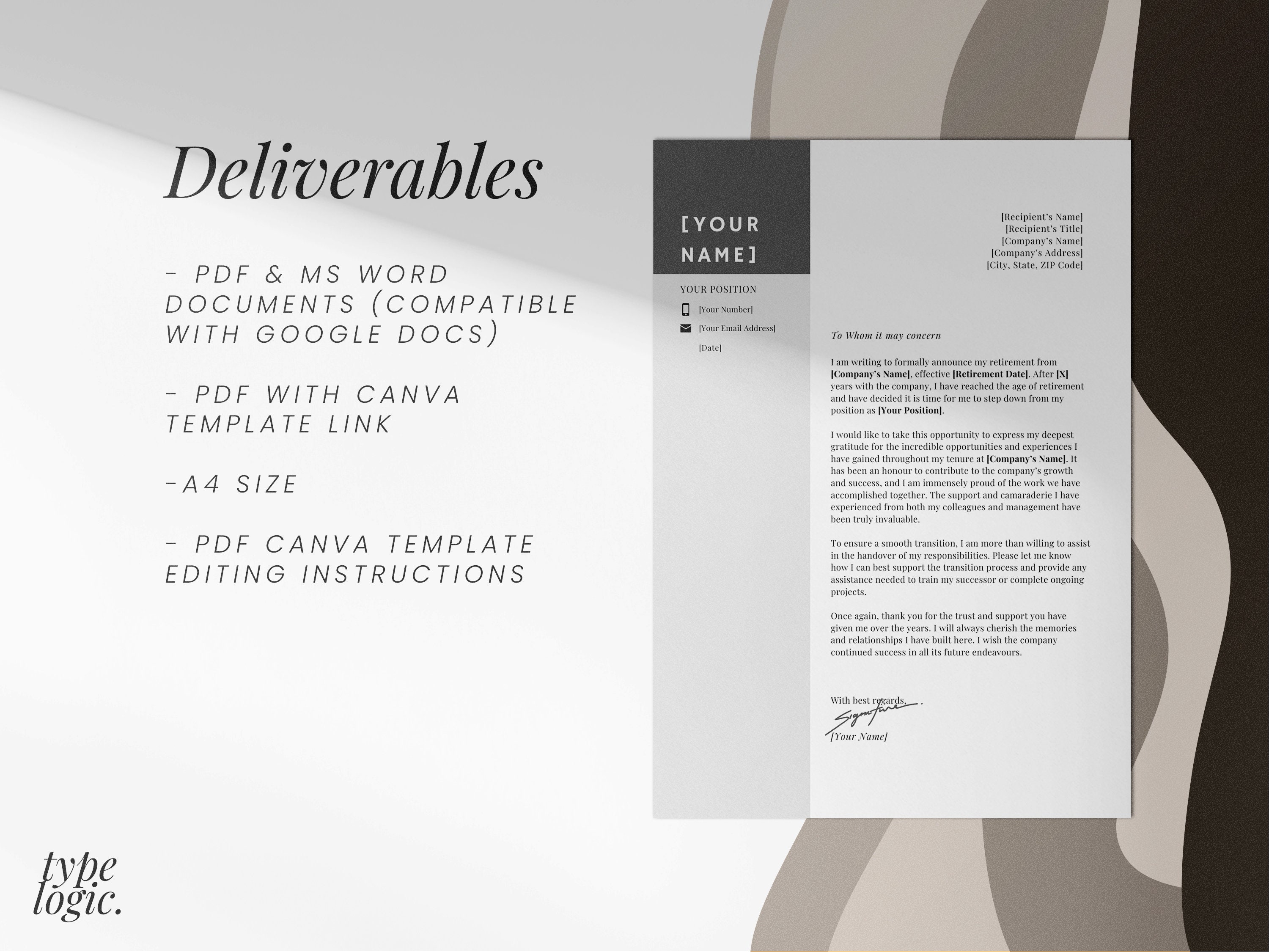 Professional Retirement Letter Template - Editable Retirement Notice ...