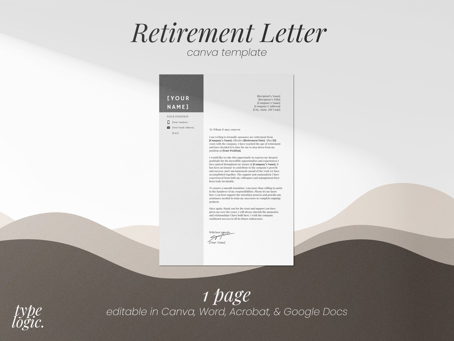 Professional Retirement Letter Template - Editable Retirement Notice ...