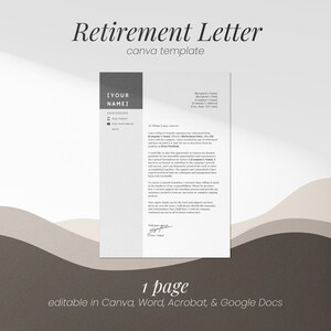 Professional Retirement Letter Template - Editable Retirement Notice ...