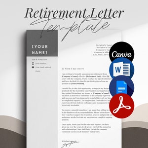 Professional Retirement Letter Template - Editable Retirement Notice ...