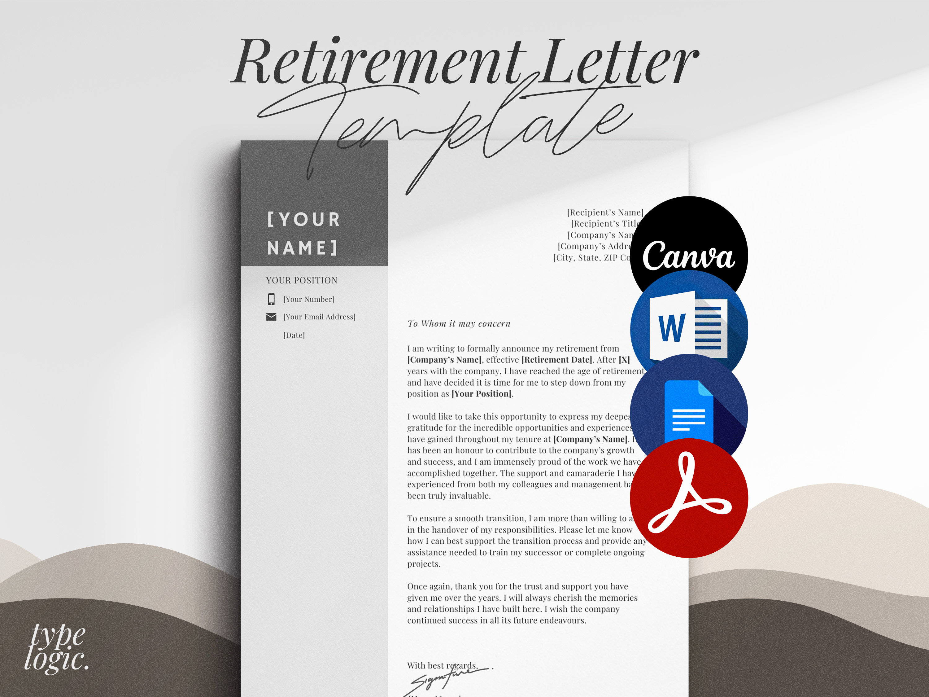 Professional Retirement Letter Template - Editable Retirement Notice ...