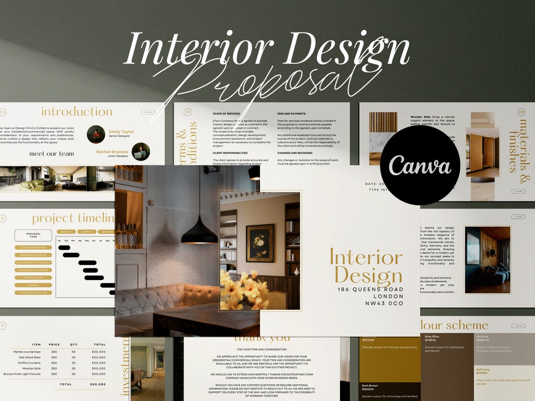 Interior Design Proposal Template, Canva Editable (instant Download) - Etsy