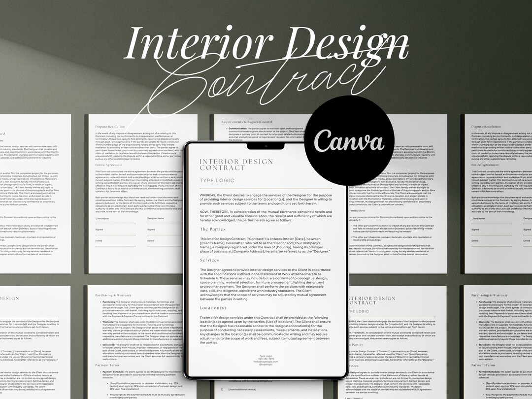 Plantilla Canva de contrato de diseño de interiores para pequeñas ...
