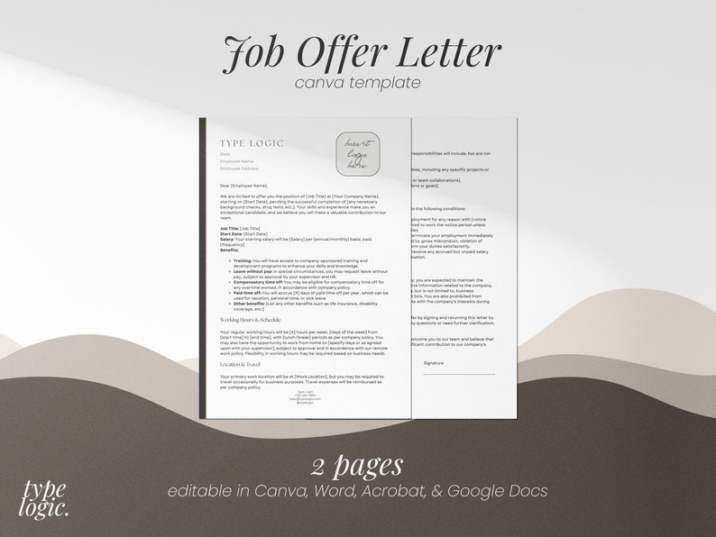 Professional Job Offer Template - Printable Offer Letter for Employment ...
