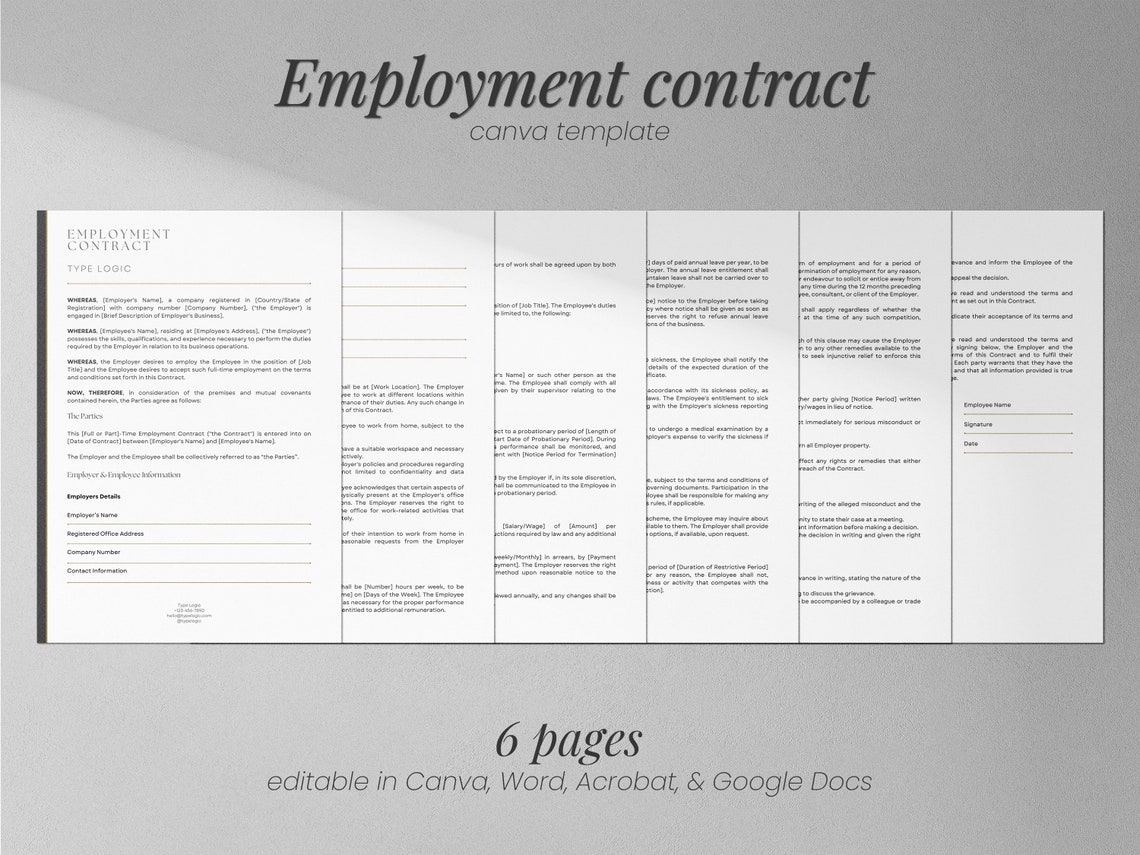 Employment Contract Template Employment Agreement Template Printable ...