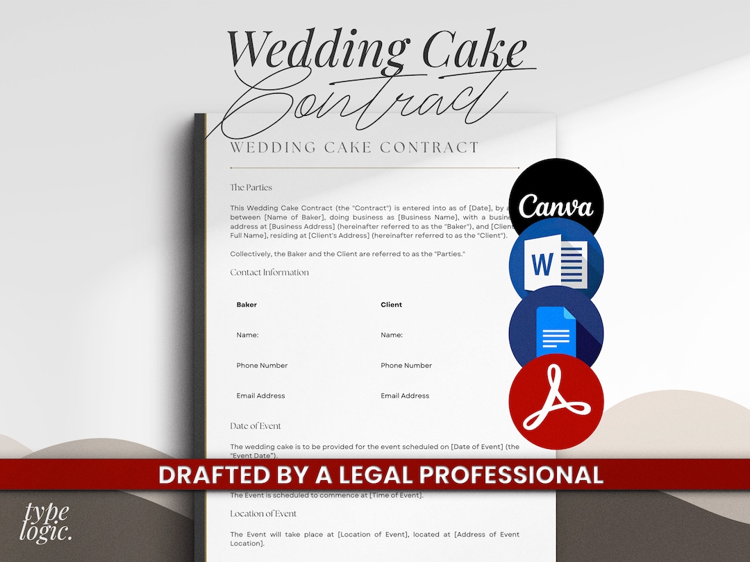 Professional Wedding Cake Contract Template - Editable Cake Order ...