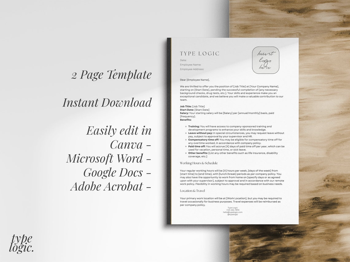 Professional Job Offer Template - Printable Offer Letter for Employment ...