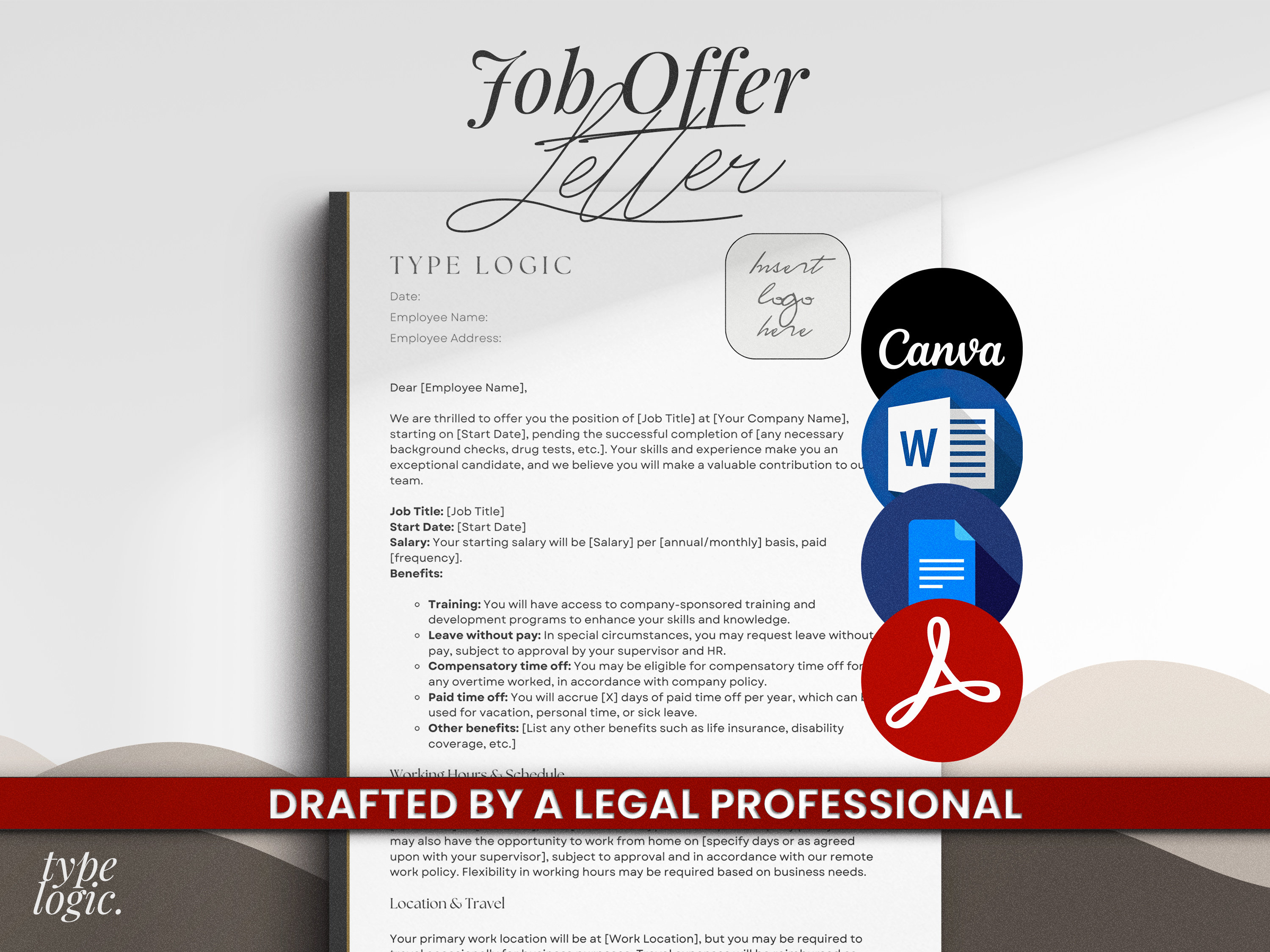 Professional Job Offer Template - Printable Offer Letter for Employment ...