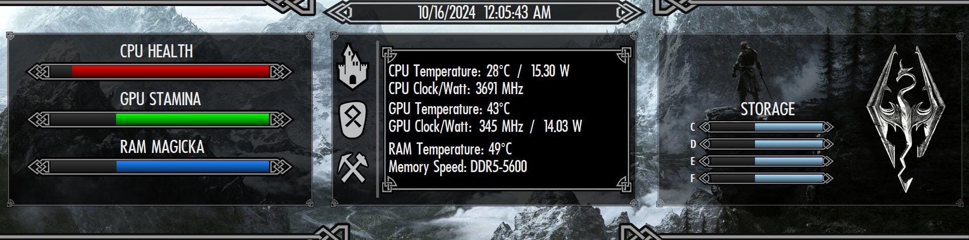 Skyrim AIDA64 Custom Sensor Panel - 1920x480 - Etsy
