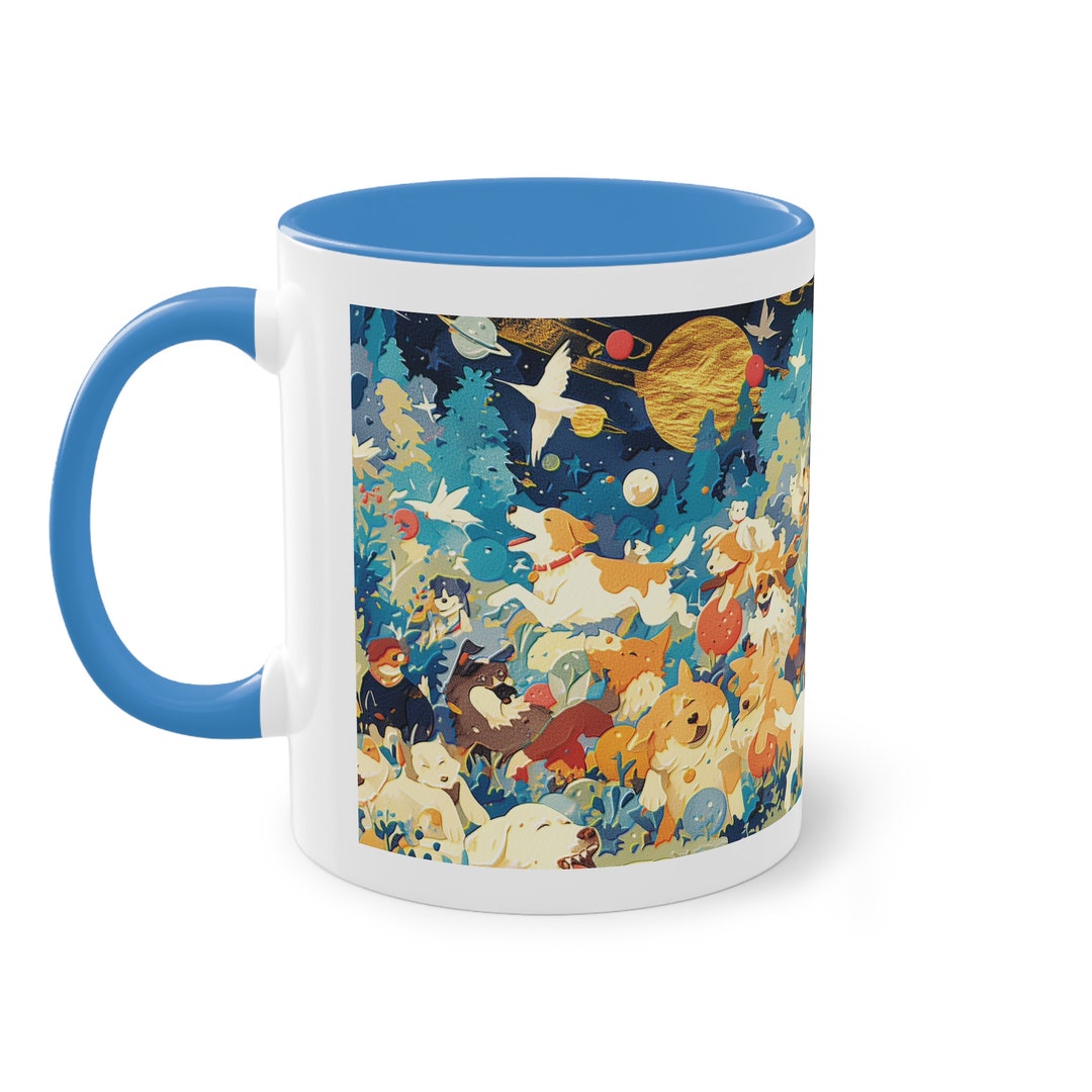Dreamy Dogs Mug Two-tone Japanese Style Mug, Blue, Yellow and Orange ...