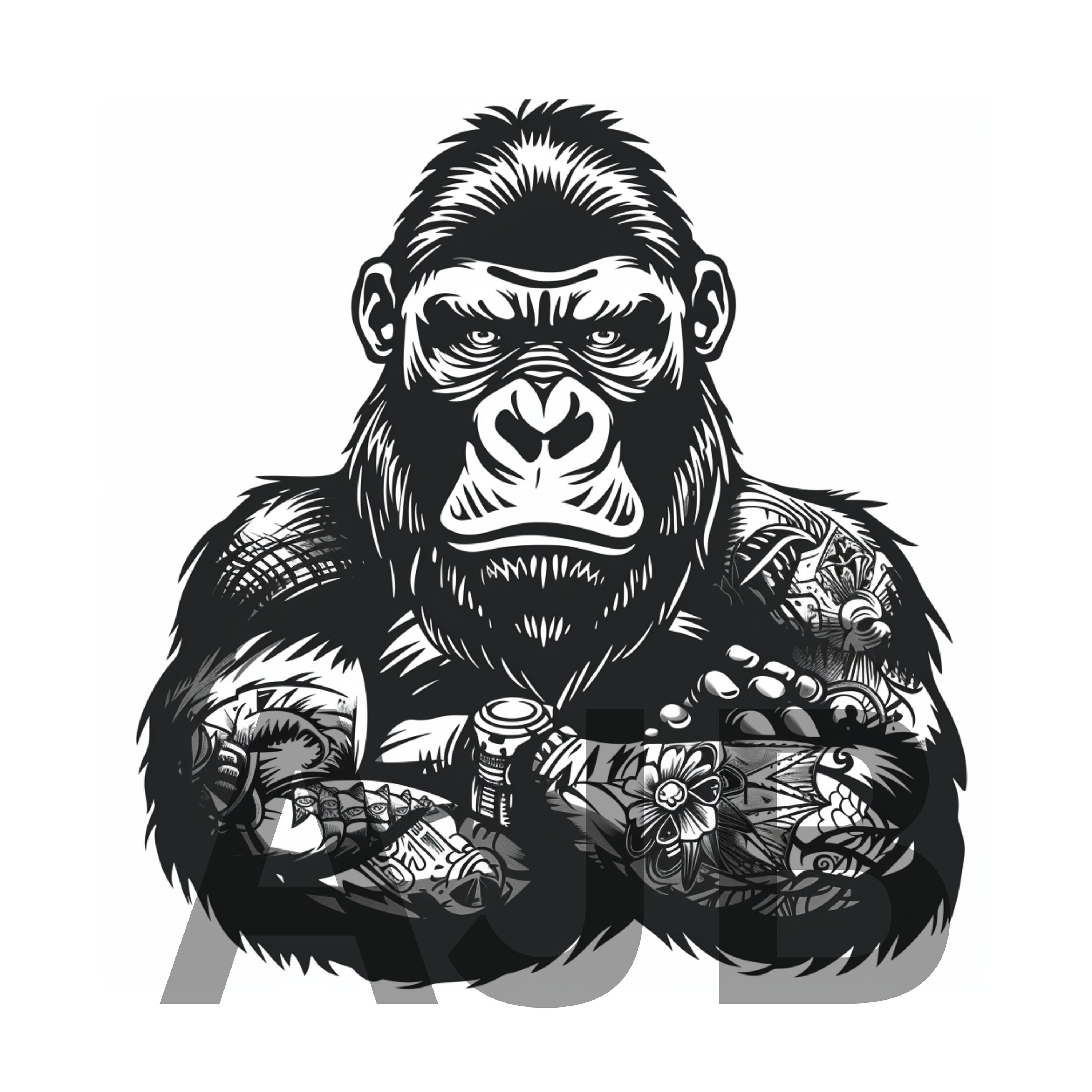 Tattooed Gorilla SVG PNG DXF, T-shirt Design, Laser Engraving File ...