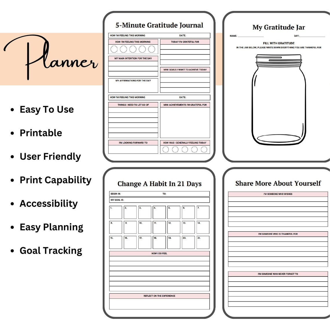 Gratitude Planner Mindfulness 2024 Planner Wellness Planner Thankful ...