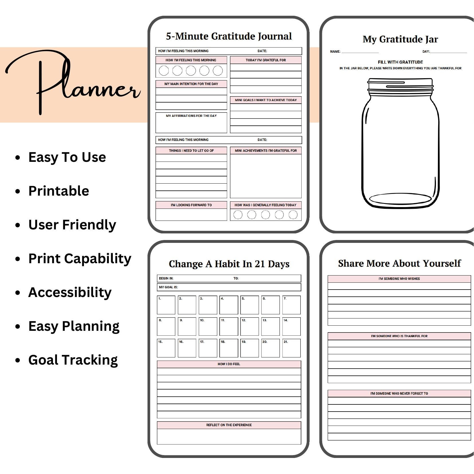 Gratitude Planner Mindfulness 2024 Planner Wellness Planner Thankful ...
