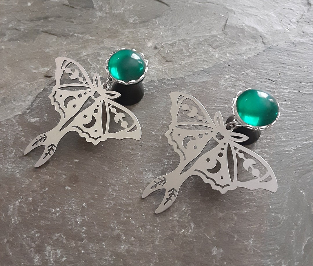 Butterfly Dangle Plugs, Steel Moth Gauges, Gothic Wedding Accessories ...
