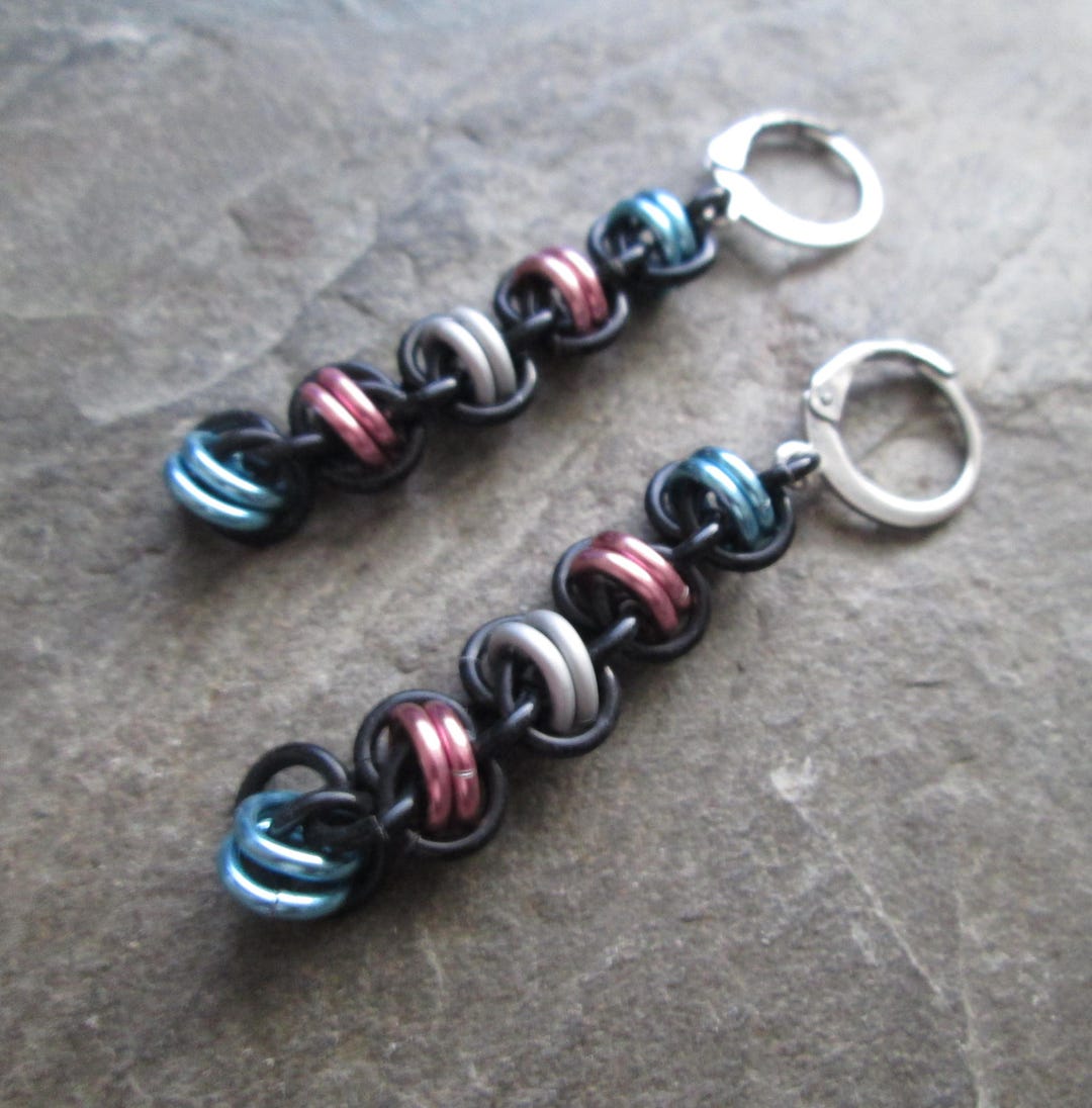 Chainmaille Earrings, Trans Pride Earrings, Chainmail Jewelry, LGBTQIA ...