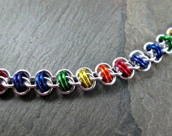 Chainmaille Bracelet LGBTQ Pride Barrel Weave Rainbow - Etsy