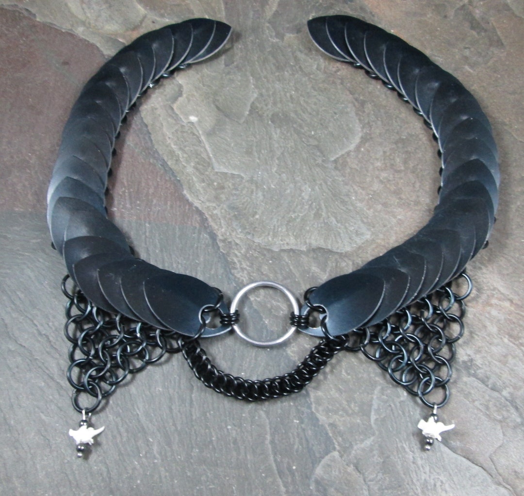 Scalemaille Necklace, Chainmaille Jewelry, Black O Ring Chainmail ...