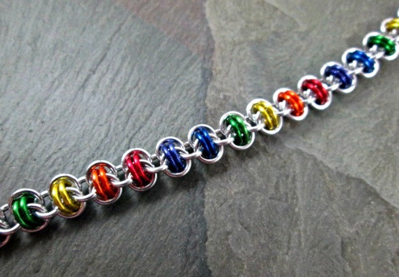 Chainmaille Bracelet LGBTQ Pride Barrel Weave Rainbow | Etsy