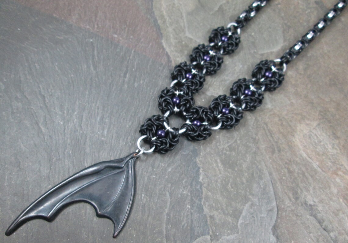 Chainmaille Necklace Bat Wing Chainmail Jewelry Byzantine - Etsy