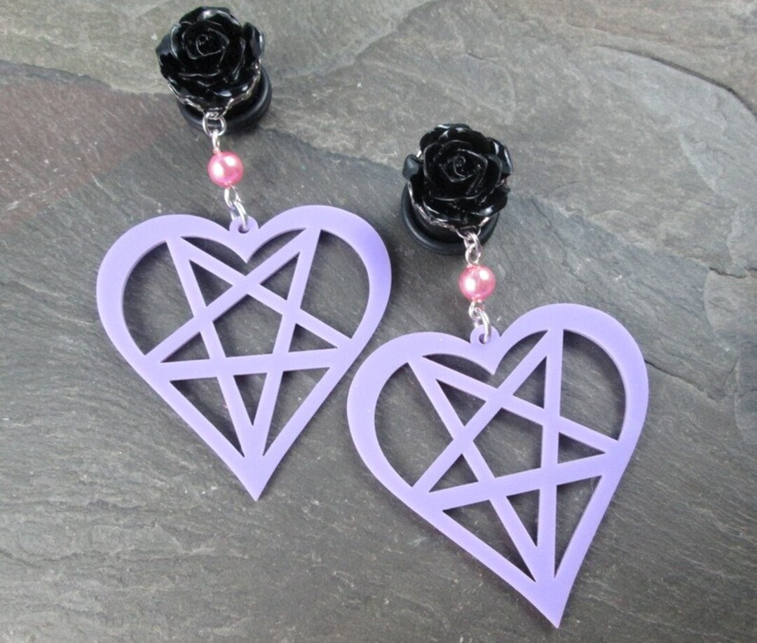 Dangle Plugs, 00g 10mm, 1/2 12mm, Lavender Inverted Pentagram, Pastel ...