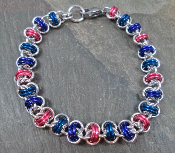 Chainmaille Bracelet Bisexual Pride Barrel Weave LGBTQ | Etsy