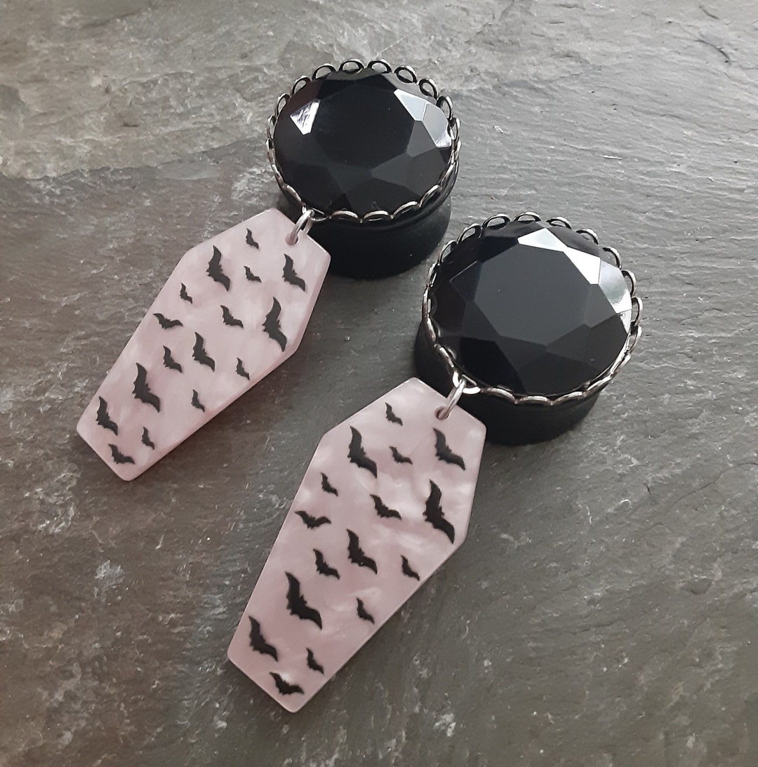 Dangle Plugs / Gauged Earrings / Pastel Goth / Gothic Jewelry / Pink ...