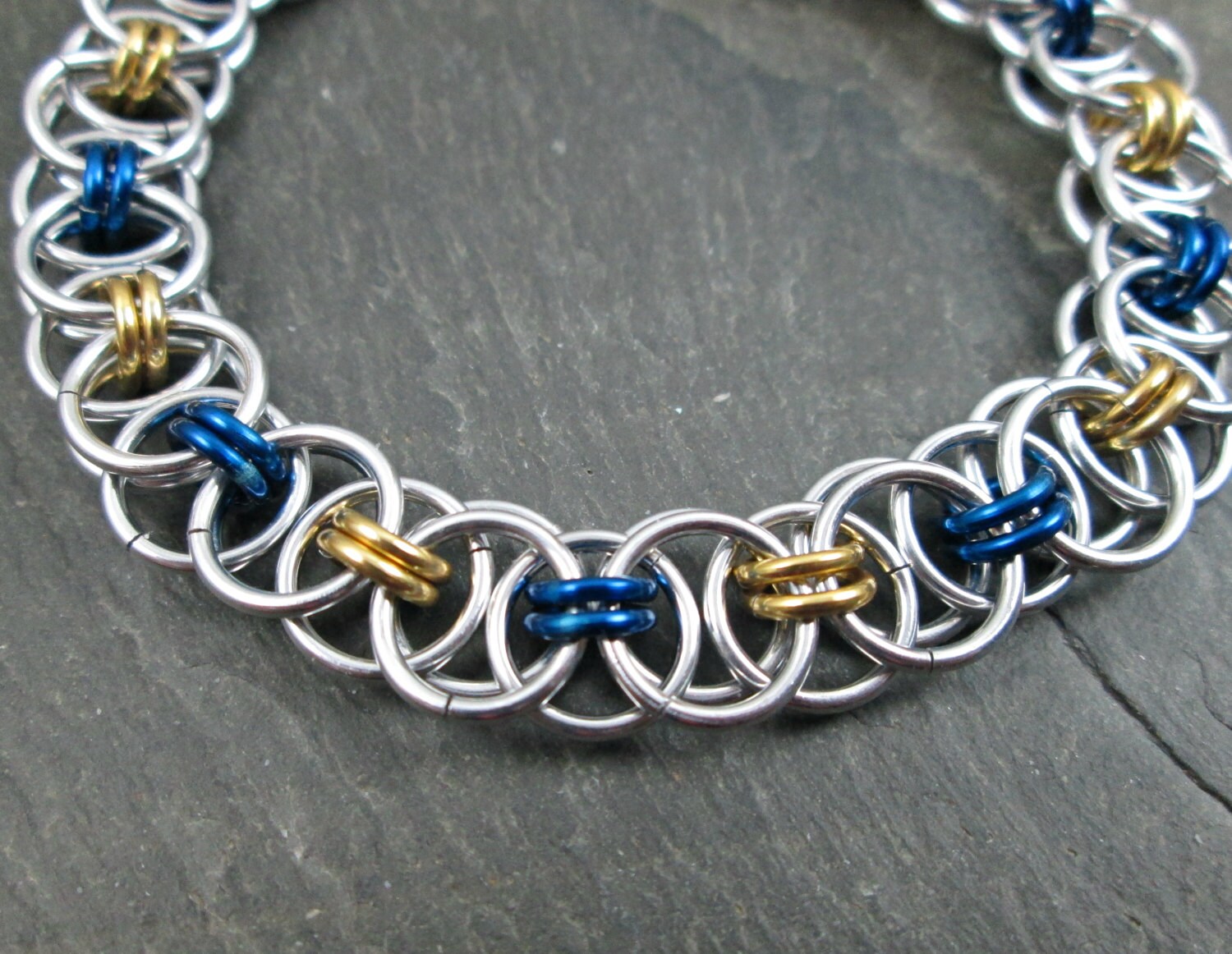 Chainmaille Bracelet Blue Gold Silver Helm Weave Link - Etsy