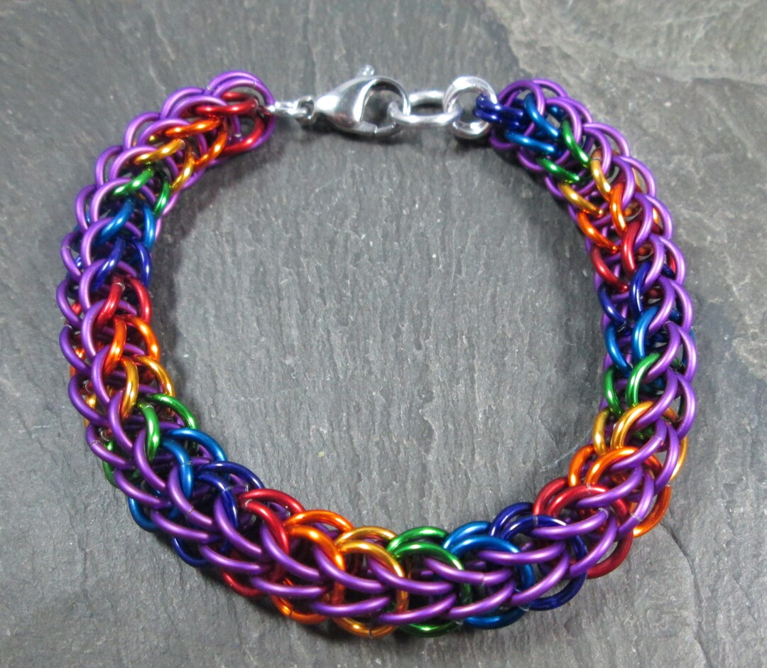 Chainmaille Bracelet, Magenta and Rainbow, Full Persian Chain, LGBTQ ...