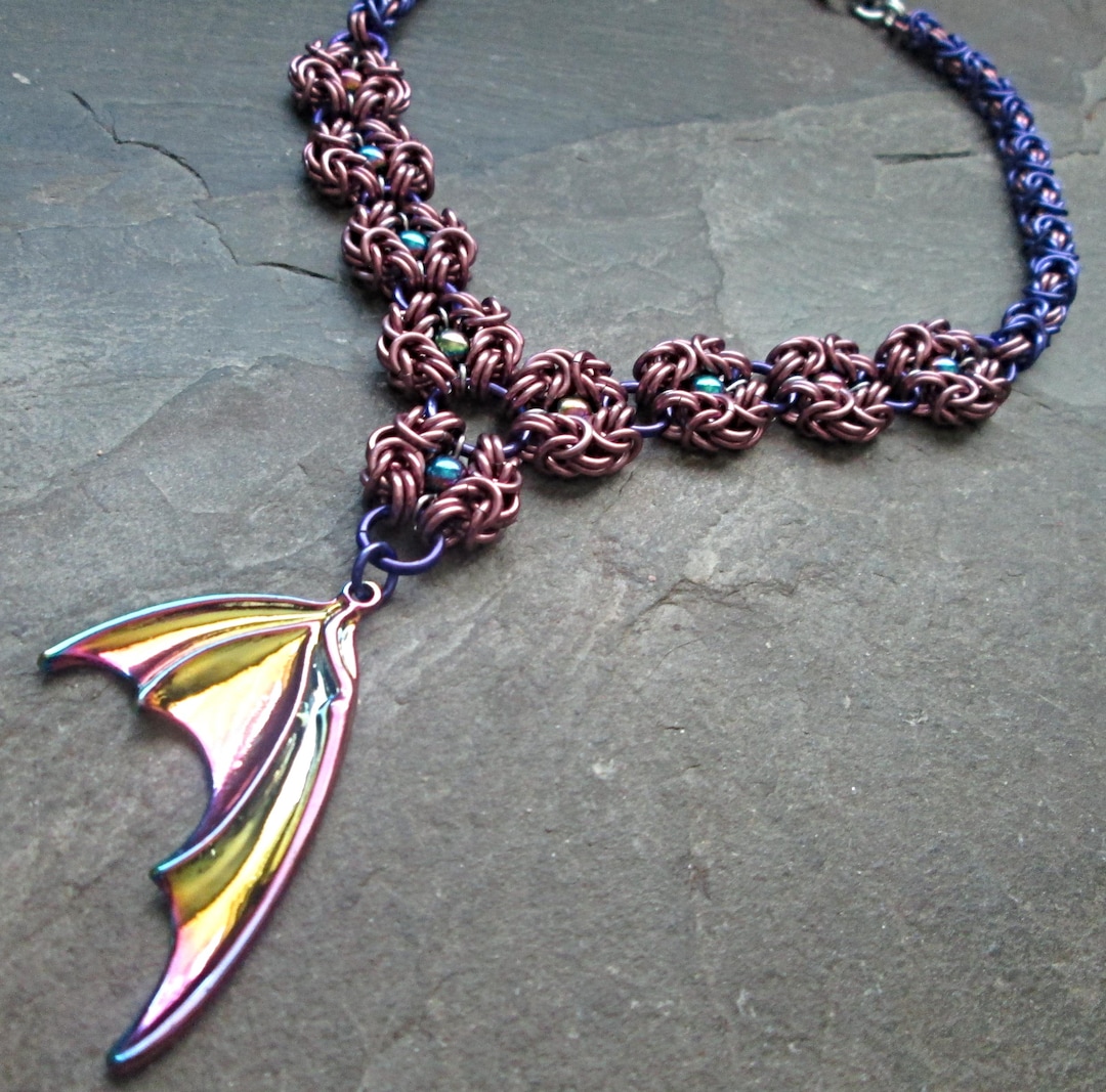 Chainmail Necklace - Rainbow Bat Wing - Pastel Goth Wedding - Gothic ...