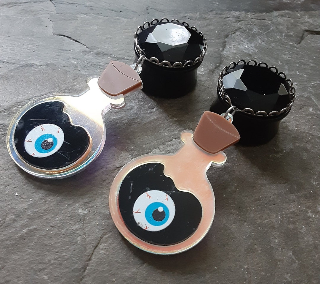 Eyeball Potion Bottle Dangle Plugs, Gauged Earrings, Spooky Jewelry - Etsy
