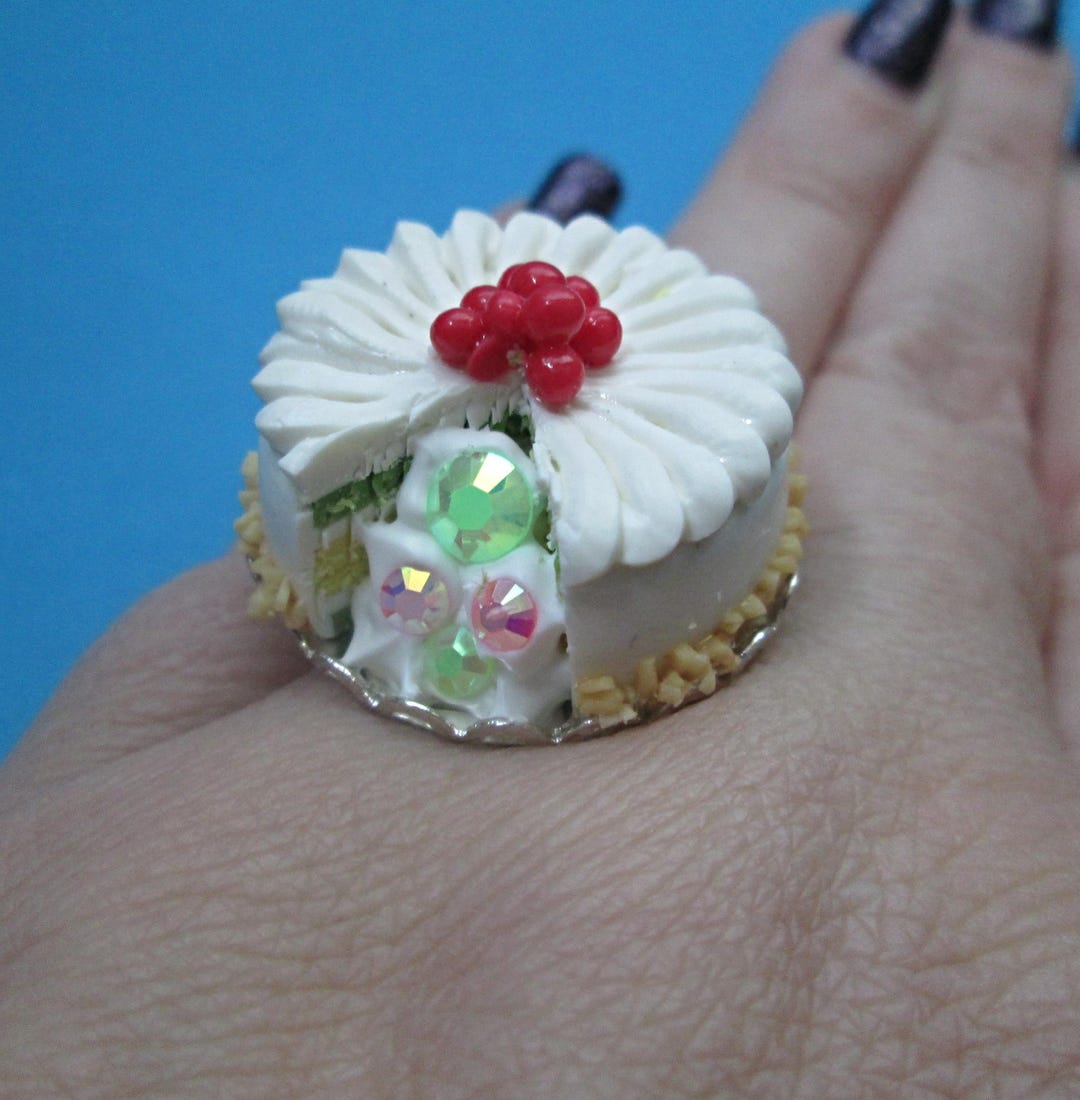 Mini Rhinestone Cream Cake Dessert Ring - Etsy