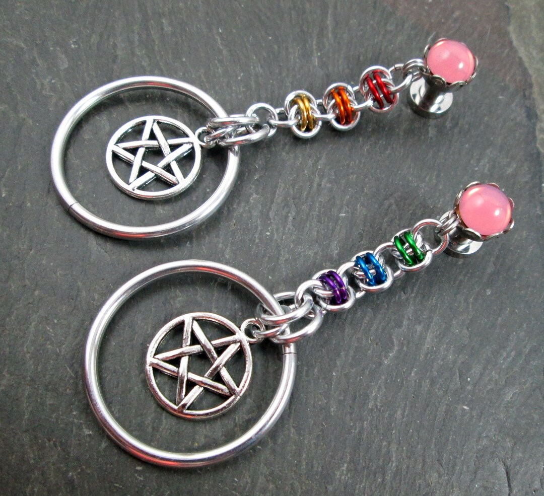 Rainbow Pride Dangle Plugs, Pentacle Gauges, Witchy Jewelry - Etsy