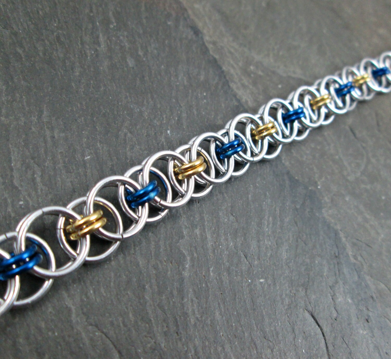 Chainmaille Bracelet Blue Gold Silver Helm Weave Link - Etsy