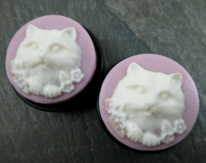 Cat Plugs, 1 25mm Gauges, Cat Cameo, Gauged Plug Earrings, One Inch ...