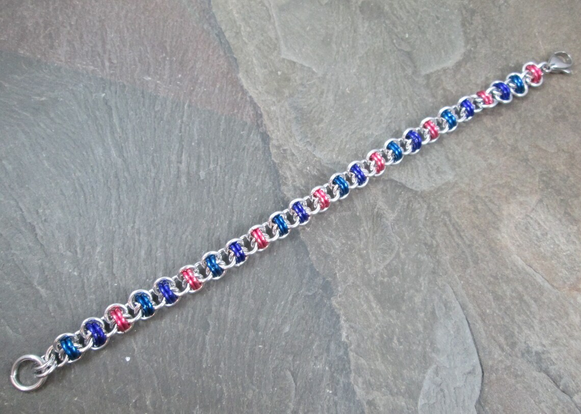 Chainmaille Bracelet Bisexual Pride Barrel Weave LGBTQ | Etsy