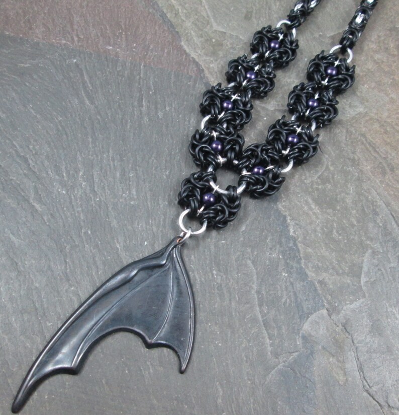 Chainmaille Necklace Bat Wing Chainmail Jewelry Byzantine - Etsy