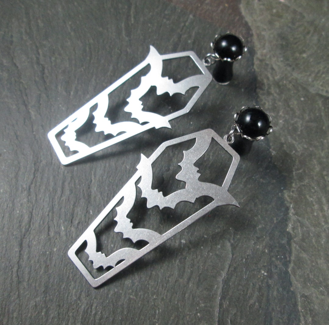 Bat Coffin Dangle Plugs, Gothic Gauges, Goth Wedding Jewelry - Etsy