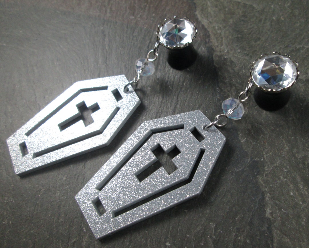 Glitter Coffin Dangle Plugs, Gothic Wedding Gauged Earrings - Etsy