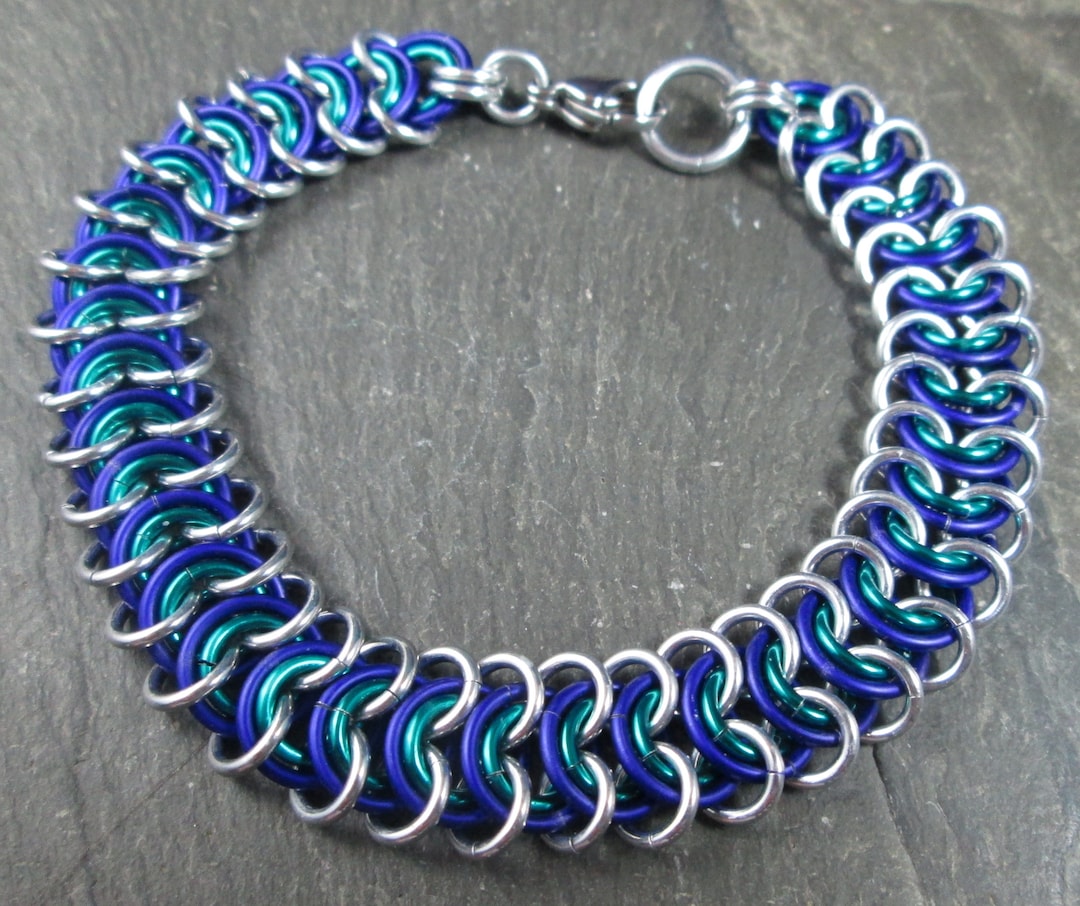 Chainmaille Bracelet, Vertebrae Weave, Purple and Teal, Chainmail ...