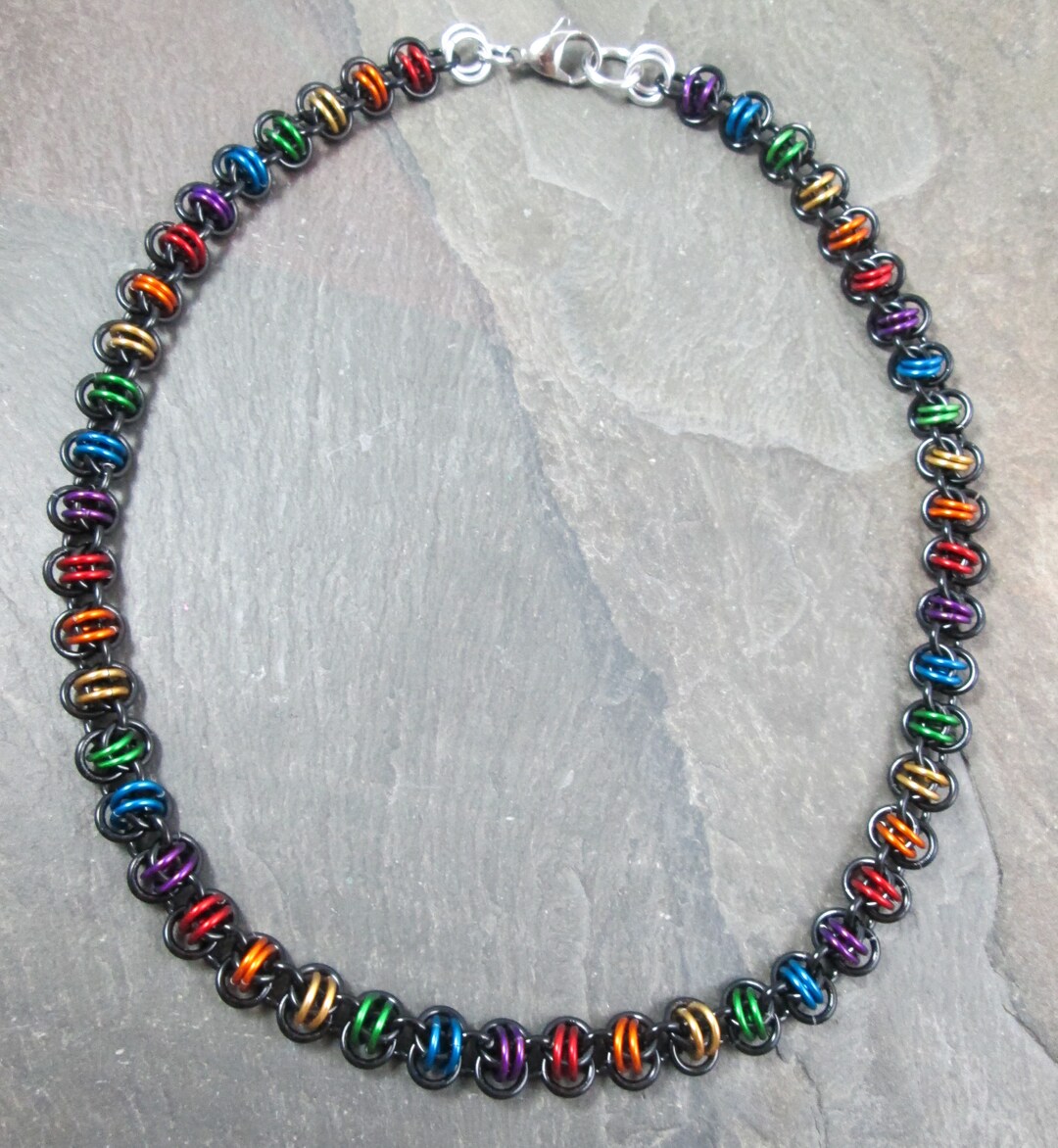 Chainmaille Choker, Barrel Weave, LGBTQ Pride, Rainbow Chainmail Choker ...