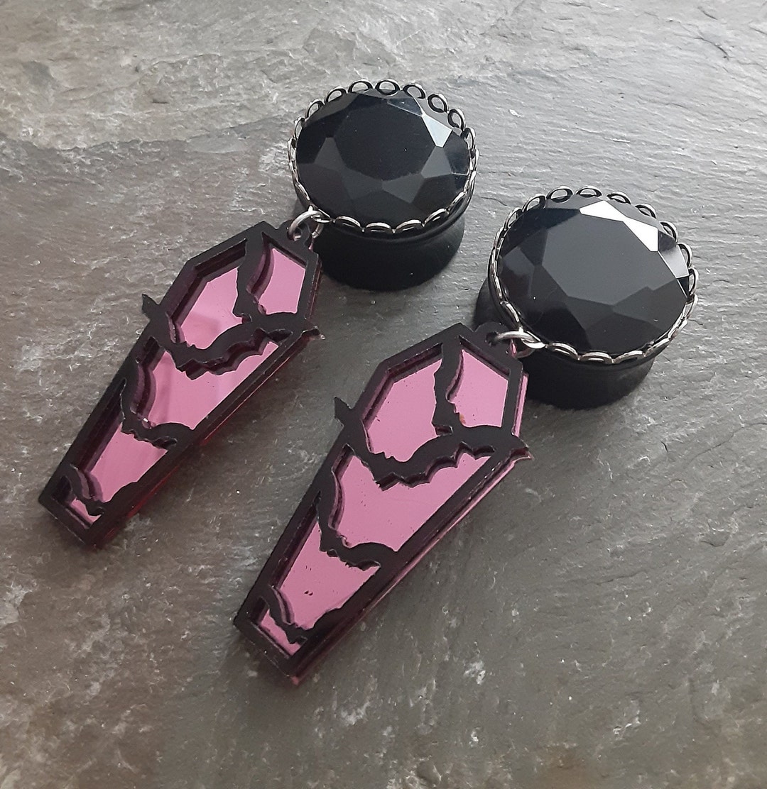 Pink Bat Coffin Dangle Plugs, Gothic Gauged Earrings - Etsy