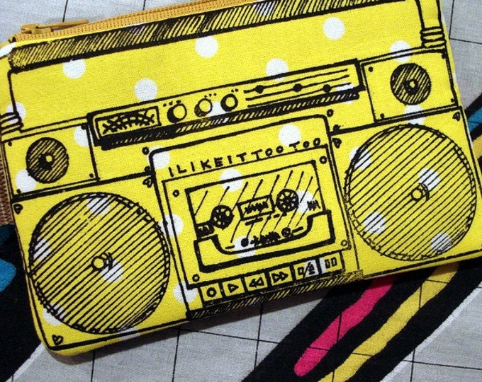 Boom Box Zipper Pouch W/detachable Ring Yellow Dot - Etsy